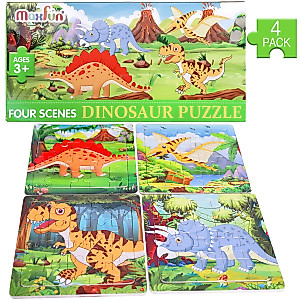 Max Fun Puzzles for Kids Ages 3-5, 20 Pieces Wooden Puzzles Dinosaur Puzzles for Toddlers Children Learning Educational Puzzles Boys and Girls Toys for 3+ Year Old (4 Puzzles)