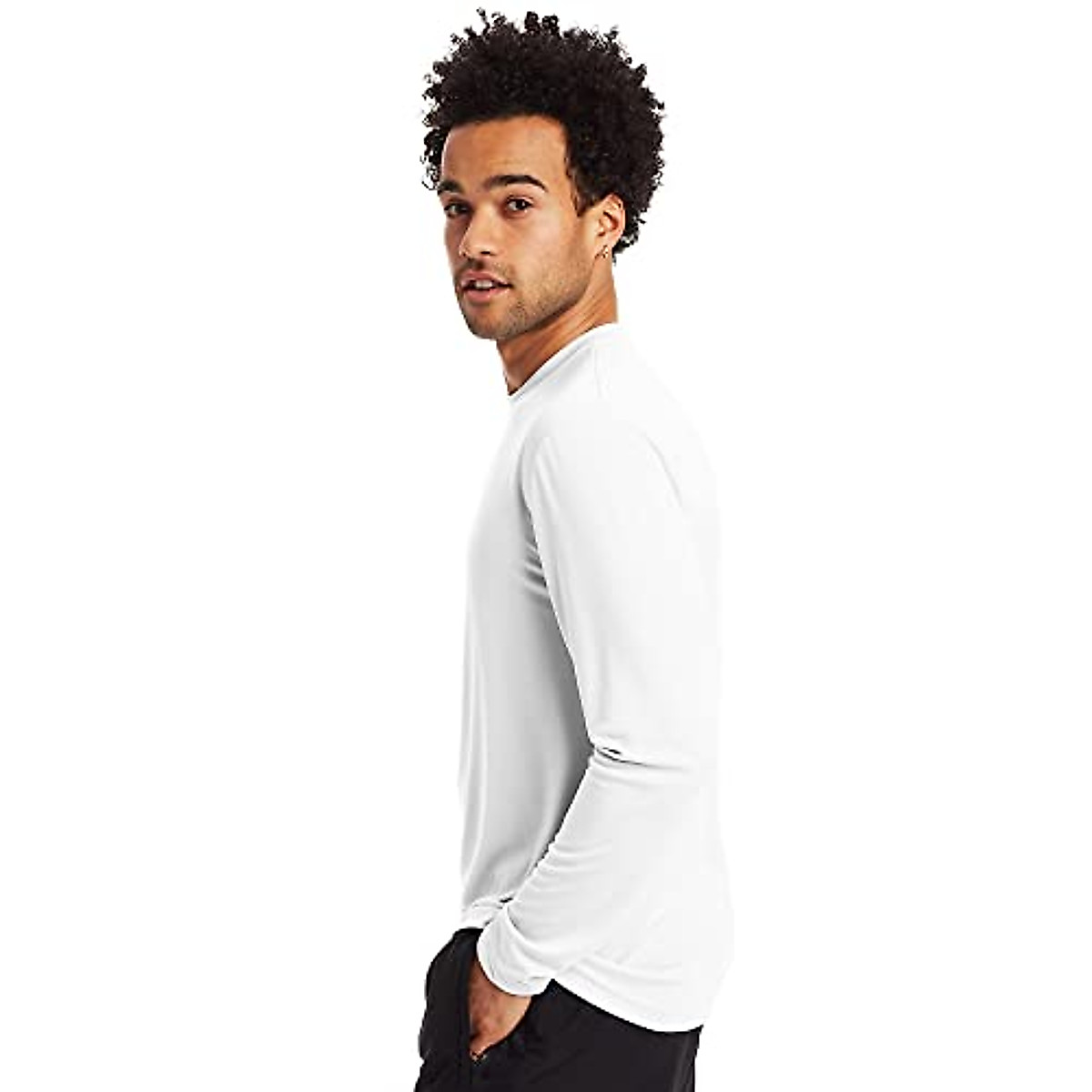 Hanes Men's Long Sleeve Cool Dri T-Shirt UPF 50+, Large, 2 Pack ,White