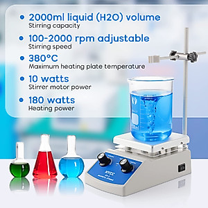 HYCC Magnetic Stirrer Hot Plate Max 716°F, 100-2000RPM Hot Plate with Magnetic Stirrer, 2000mL Magnetic Hotplate Stirrer, Magnetic Stirrer w/Magnetic Stir Bar