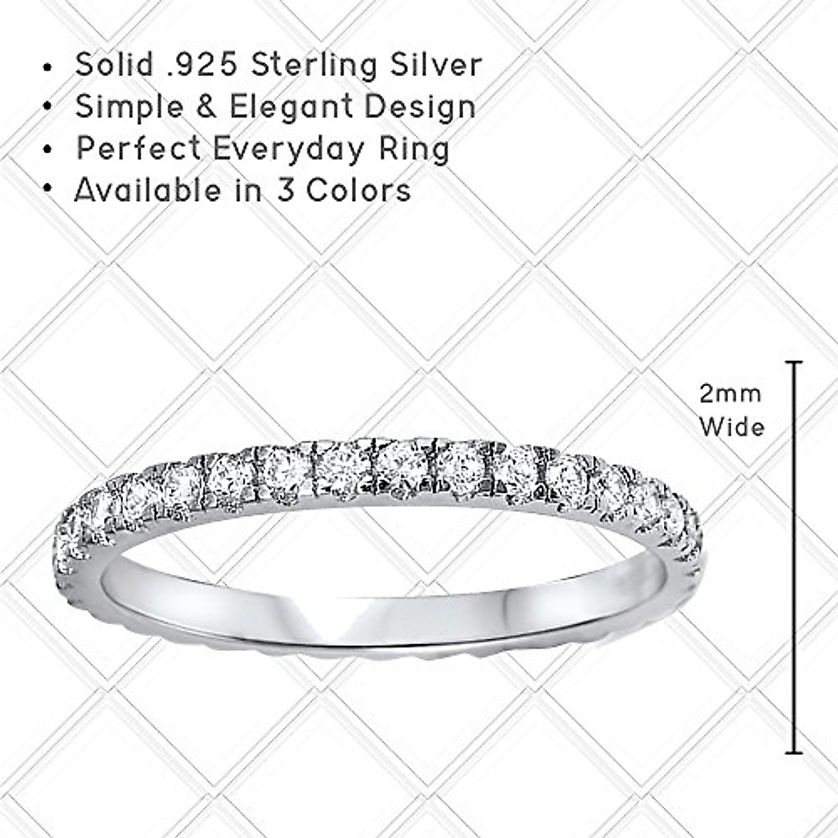 New Round Cubic Zirconia Eternity Style Band .925 Sterling Silver Ring Size 7