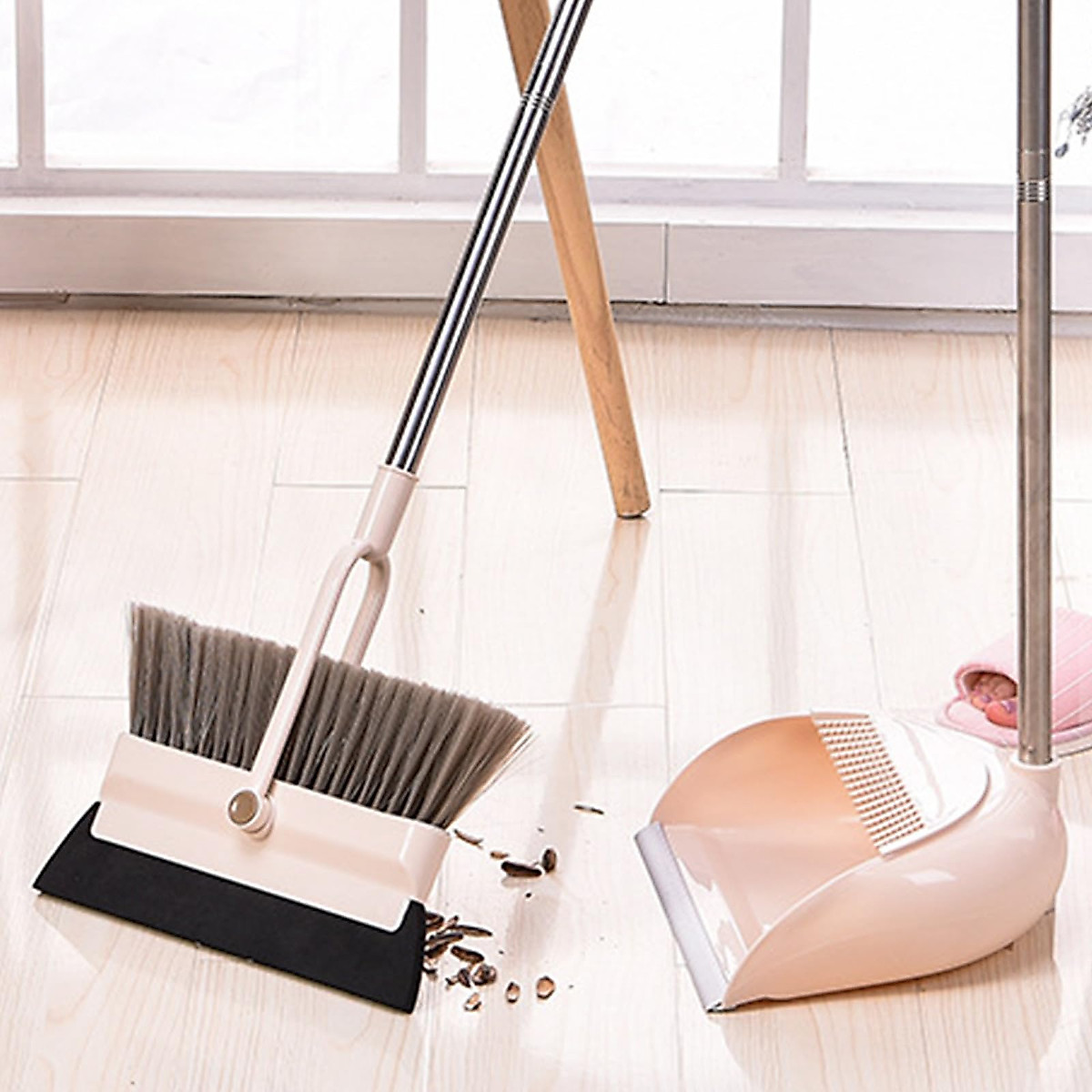 Broom with Dustpan Combo Set Floor Cleaner 2-in-1 Wiper Set Besom Sweeper Household Besom Hair Soft Dustpan Multifunct Broom Set Dust Pan and Broom Set Cleaning Tools Apartment Home Essentials