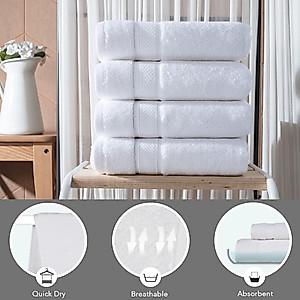NOVA Luxury Linen - Hotel Quality Turkish Towel Set for Bathroom (4 Pcs Hand Towel Set, Pure White)