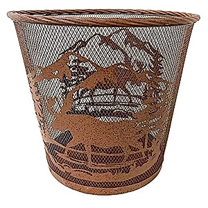 AMAJY Rustic Moose Forest Metal Waste Basket in Rustic Style Brown Metal Mesh Trash Can