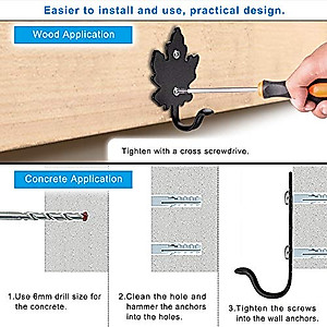 SELEWARE Decorative Wall Hooks, 4Pcs Metal Coat Hooks for Hanging Cloth Towel Robe Hat Bag Key, Heavy Duty Utility Hooks for Bath Kitchen Garage Indoor Outdoor Single Hanger, Black Maple Leaf Hooks