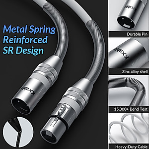 XLR to XLR Cable 100 Feet, Premium XLR Microphone Cable, Heavy Duty 22AWG OFC XLR Male to Female Cord, 3-Pin Shielded Mic Speaker Cable, Zinc Alloy Connectors, Metal Spring SR, White