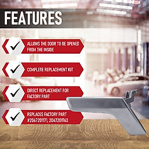 Interior Mercedes Door Handle Kit - Front Left or Rear Driver Side - Inner Handles Fit Mercedes-Benz Vehicles - W204, X204 C230, C250, C300, C350 - 2047201171, 2047201763, 2047202663 - Matte Silver