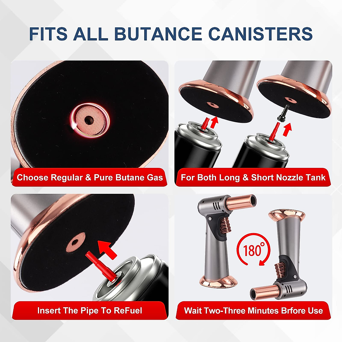 Butane Torch, Premium Double Flame Big Kitchen Torch Lighters with Safety Lock Adjustable Refillable Multipurpose Culinary Blow Torch for Creme Brulee, Baking, BBQ (Butane Gas Not Included)501 (gold)