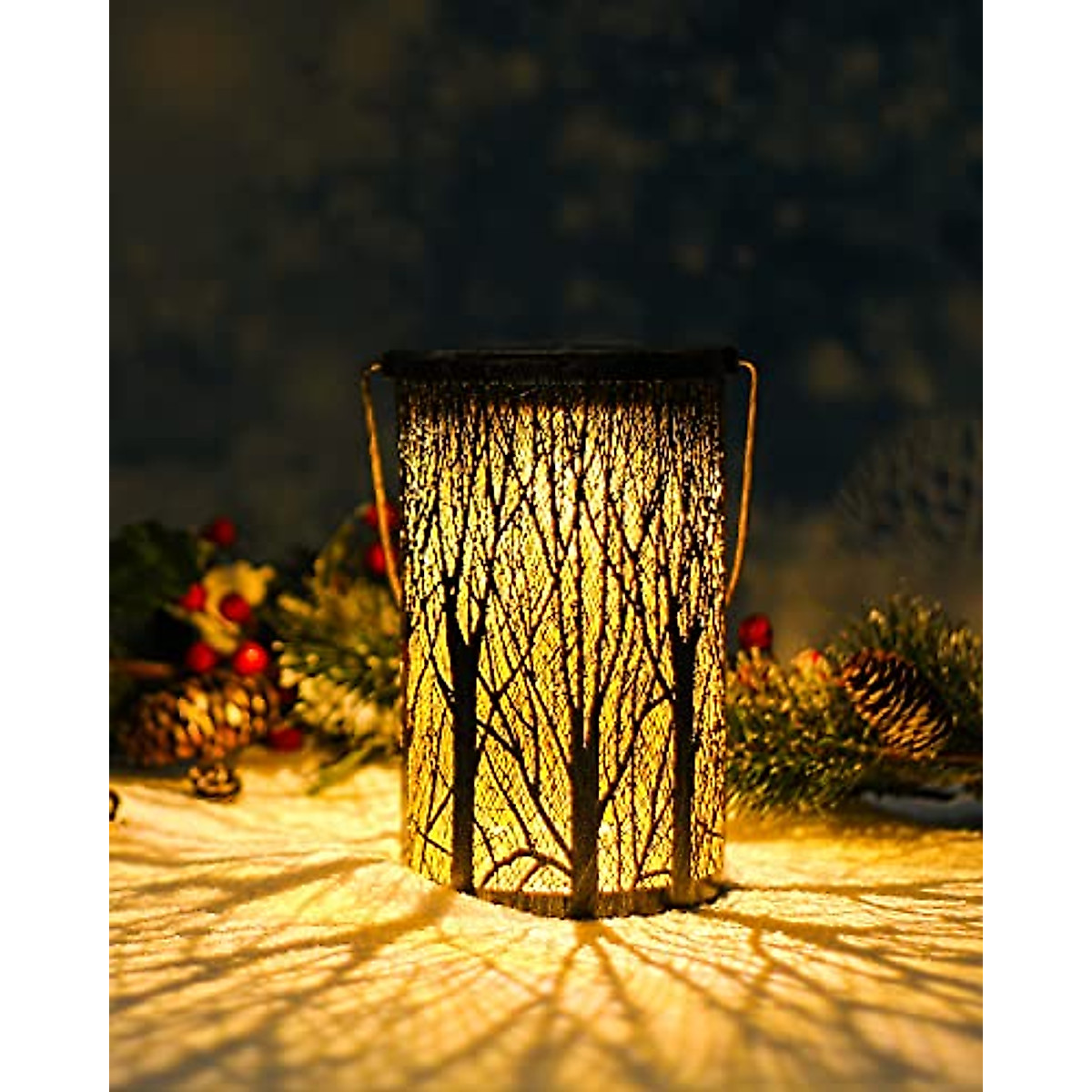 Solar Lanterns Outdoor Waterproof, 2 Pack LED Hanging Lanterns Solar Powered with Handle Waterproof, Decorative Retro Metal Solar Light for Table Garden Patio Yard Pathway Walkway Tree Fence Christmas