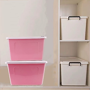 56 Quart Plastic Storage Bins Waterproof Utility Tote Organizing Container Box with Buckle Down Lid Collapsible Clear Plastic Storage Box for Toys Clothes and Bedding, 1 pack Pink
