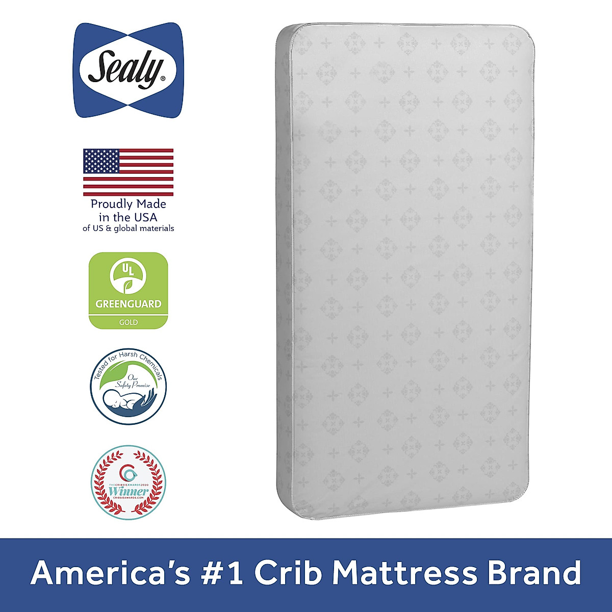 Sealy Posture Haven Orthopedic Antibacterial 2-Stage Dual Firm Waterproof Baby Crib Mattress & Toddler Bed Mattress, Non-Toxic, Air Quality Certified, 182 Premium Coils, Made in USA, 52"x28"