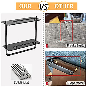 FEILERN Metal Floating Shelves Wall Mounted with Frame and Towel Rack for Bathroom, Living Room, Bedroom, Kitchen (2 Tier, Black)