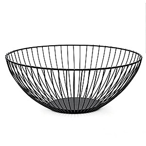 HOMQUEN Fruit Basket, Fruit Bowl, Metal Wire Fruit Basket for kitchen, Fruit Bowl for Kitchen Counter, Basket for Fruits, Vegetables, Breads, Snacks, Kitchen Gadgets (Round Short, Black)