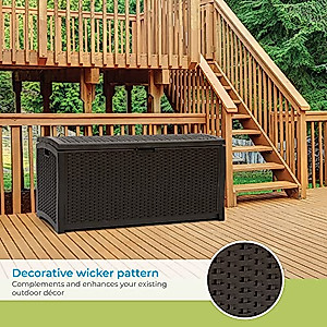 Suncast 99 Gallon Resin Wicker Patio Outdoor Storage Container for Toys, Furniture Deck box, Mocha