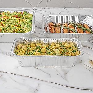 Restaurantware Foil Lux 12.5 x 6.5 Inch Loaf Foil Pans 25 Oven-Ready Foil Trays Lids Sold Separately 1/3 Third-Size 5 LB Silver Aluminum Disposable Baking Pans Freezable