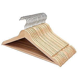 FairyHaus Wooden Hangers 20 Pack, Natural Wood Hangers with 360° Swivel Hook and Notches, Slim & Lightweight Hangers Wood for Clothes Coat Suit Jacket