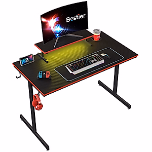 Bestier Gaming Desk with LED Lights 44" Small Computer Desk for Home Office Table with Cup Holder and 2 Headphone Hooks, Black