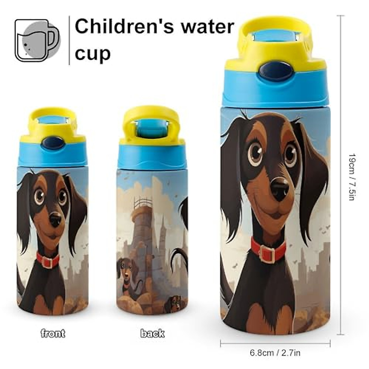 Stainless Steel Water Bottles I Love My Dog Dachshunds Travel Water Cups with Handle And Silicone Straw Drinking Cup with Leak Proof Lid Thermo Travel Mug for Women Men