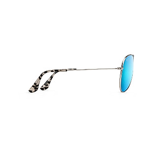 Maui Jim Men's and Women's Mavericks Polarized Aviator Sunglasses, Silver/Blue Hawaii, Medium