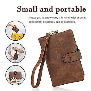 CONISY Small Womens Wallet with RFID Blocking, Leather Bifold Multi Card Organizer Wristlet Wallets for Women (Brown)