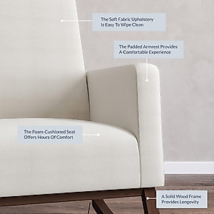 BELLEZE Modern Rocking Chair, Nursery Glider Rocker with Comfortable Padded Seat Solid Wood Base, Fabric Upholstery Arm Chair for Living Room Bedroom Baby Room - Felix (White)