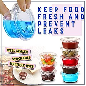 [130 Sets - 2 Oz ] Jello Shot Cups, Small Plastic Containers with Lids, Airtight and Stackable Portion Cups, Salad Dressing Container, Dipping Sauce Cups, Condiment Cups for Lunch, Party to Go, Trips