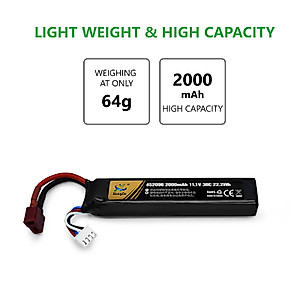 11.1V LiPo Airsoft Battery with Deans Connector 2000mAh 30C Rechargeable Stick Batteries for Airsoft Guns Airsoft Rifle