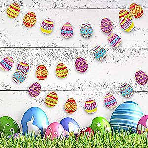 Whaline Easter Egg Garland Kit Easter Banner Decoration Happy Easter Banner Bunting Hanging Easter Egg Paper Cutout for Easter Farmhouse Banner Spring Themed Party Favors Supplies Mantle Fireplace