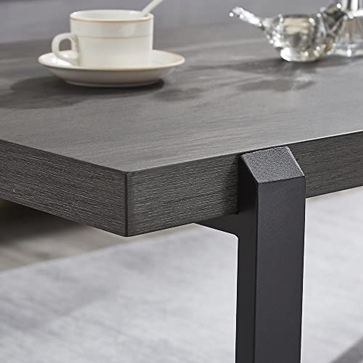 EXCEFUR Coffee Table, Rustic Wood and Metal Center Table, Modern Cocktail Table for Living Room, Grey