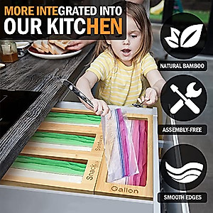 Ziplock Bag Organizer, Bamboo Ziplock Bag Organizer for Drawer, Kitchen Food Storage Bag Organizer Suitable for Gallon, Quart, Sandwich, Snack Bag, Sandwich Bag Dispenser Holders