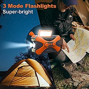 【10000mAh】 Emergency Radio Hand Crank Solar, NOAA Weather Radio Multiple Power Sources,Flashlight, Reading Lamp,Cell Phone Charger, SOS Alarm, Portable AM/FM/WB Radio with Headphone Jack (Orange)