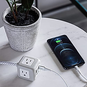 Philips 3-Outlet Cube Cord with 2 USB-A Ports, 10 Ft Extension Cord, Adapter Spaced Outlets, Grounded, Space Saving, Flat Plug, Outlet Extender, Rubberized Finish, ETL Listed, Gray/White, SPS3102WB/37