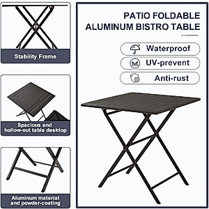 RICNOD Textilene Folable Patio Bistro Set, Padded Aluminum Rustproof Outdoor Seating Set with Table and 2 Chairs, for Porch, Garden, Backyard, Dark Grey