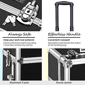 Yaheetech Rolling Makeup Train Case 3 in 1 Cosmetic Makeup Case Large Aluminum Trolley Makeup Travel Case Professional Rolling Cosmetic Beauty Storage, with 360° Swivel Wheels, Black