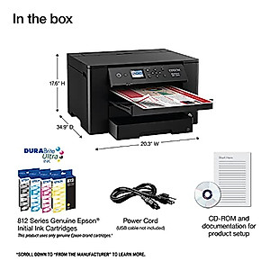 Epson Workforce Pro WF-7310 Wireless Wide-Format Printer with Print up to 13" x 19", Auto 2-Sided Printing up to 11" x 17", 500-sheet Capacity, 2.4" Color Display, Smart Panel App, Medium,Black