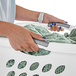 Square Laundry Hamper Clothes Storage Basket with Holes 53L White with Grey Handles Utility Room Garage Closet Made in US (2)