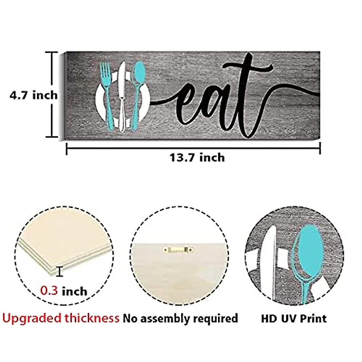Creoate Teal Kitchen Wall Decor Art, Set of 3- Eat Drink and Love Wood Plaque, Dinning Room Wall Art Rustic Farmhouse Decor, Turquoise, Gift for Home