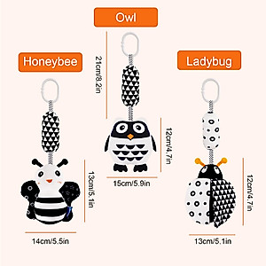 AIPINQI 3 Pack Hanging Rattle Toys,High Contrast Baby Toys and Plush Stroller Toys for Babies 0-18 Months,Newborn Car Seat Toys with Black and White Cartoon Shapes,(Ladybug,Bee & Owl)