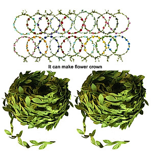 KEHAWK 2PCS 66FT Artificial Vines Fake Hanging Plants Leaves Ribbon Leaf Vine Trim Foliage Rattan DIY Wreath Foliage Green Leaves Ribbon Decorative Home Wall Garden Wedding Party Wreaths Decor