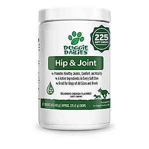 Doggie Dailies Glucosamine for Dogs – 225 Chews – Advanced Joint Supplement for Dogs with Chondroitin, MSM, Hyaluronic Acid & CoQ10 – Premium Dog Glucosamine (Chicken)