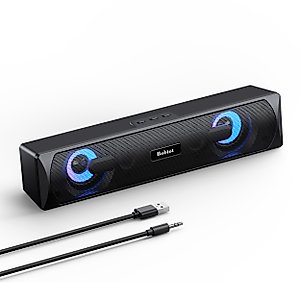 Bobtot Computer Speakers Desktop Soundbar - HiFi Stereo Audio RGB Mini Sound Bar External Speaker with Bluetooth AUX-in Wired USB Powered Volume Control for PC Laptop Tablets Monitor
