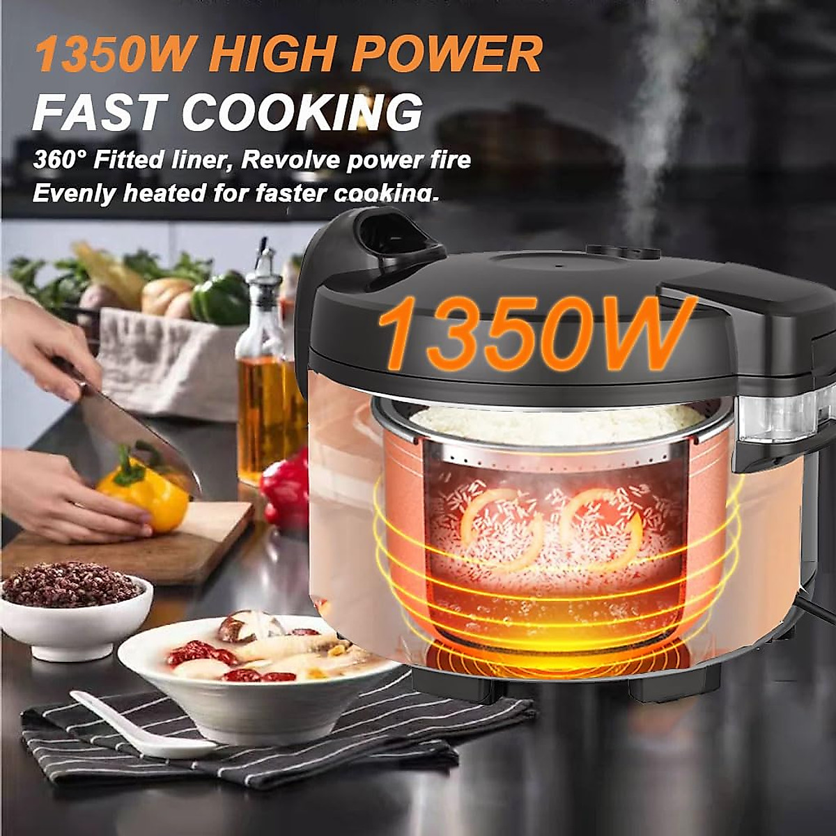 CAZACHEF 13.8 QT Large Commercial rice cooker 65 cups cooked 32 cups uncooked rice Commercial Electiric Rice Warmer for 18-28 people, with One-Touch Operation