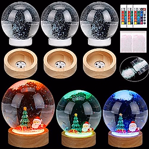 8 Pcs Christmas DIY Snow Globes Water Globe with LED Light Base Wooden Stand and Fake Snow Bulk 5'' Clear Plastic Snow Globe Kit Waterproof Screw Off Cap for Xmas Winter DIY Craft(Multicolor)
