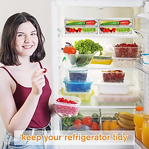 Gandeer 4 Pack Bacon Container for Refrigerator with 2 Acrylic Food Servings Tongs and Drain Plates for Fridge Bacon Holder Deli Meat Cheese Keeper Safe Long Kitchen Food Storage Containers with Lids