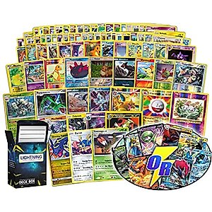 Lightning Card Collection Ultimate Rare Card Bundle- 100+ Cards (15 Holo Cards and Rare Cards and 2 Ultra Rare Cards inculded) and a deckbox That is Compatible with Pokemon Cards