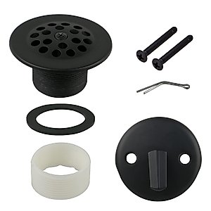 Matte Black Trip Lever Tub Trim Kit Set with 2-Hole Overflow Faceplate,Welsan Trip Lever tub Drain with Strainer, Universal Fine Replacement Overflow and Matching Screws?No Putty Installation?Black?