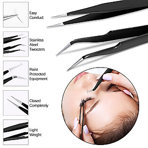 Eyelash Extension Supply Eyelash Extension Kit with USB Air Conditioning Blower Nano Facial Mister Silicone Pad Tweezers Eye Gel Pad Mini Brush Wash Bottle Mascara Brush Glue Ring (Black)