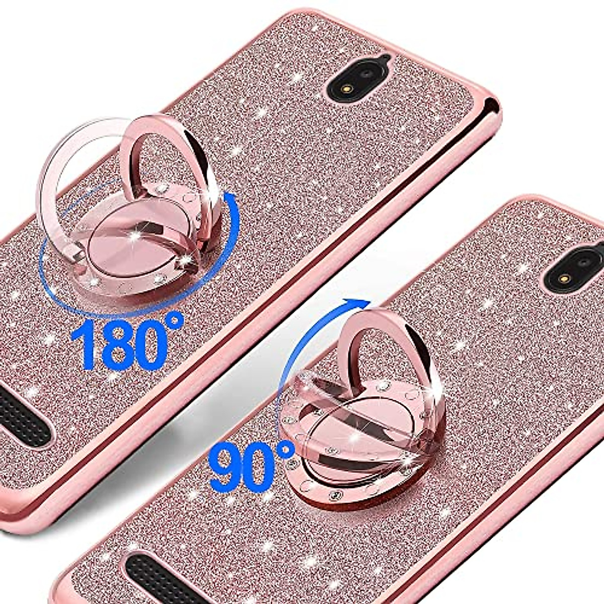 B-wishy for Blu View 2 Case for Women, Glitter Crystal Slim TPU Luxury Bling Cute Protective Cover with Kickstand+Strap for Blu View 2 B130DL