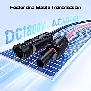 Bateria Power 20FT 10AWG(6mm²) Solar Panel Extension Cable, with Female and Male Connectors and Extra Free Spanners, Solar Panel Adaptor Kit Tool(20FT Red + 20FT Black)