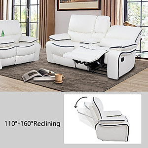 Ocstta Boned Leather Recliner Couch, Manula Reclining Couch Sofa with Storage Console & Cup Holder for Living Room/Office (Loveseat Recliner Couch,Creamy White)