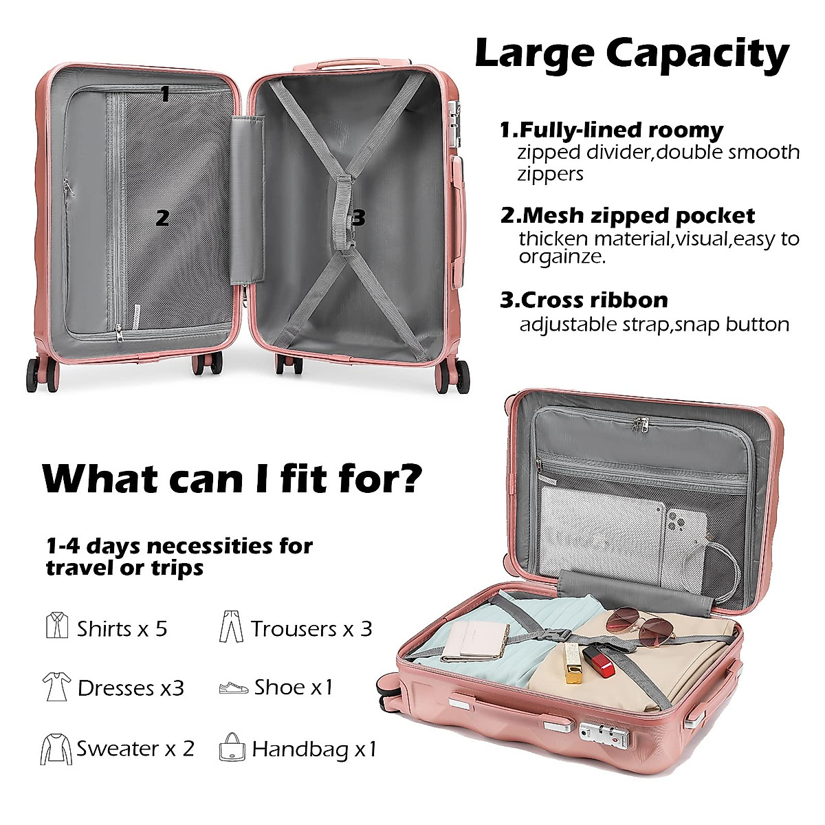 Somago Carry-On Hardside Lightweight 20-Inch Luggage Trolley Suitcase 4 Silence Spinner Wheels ABS, TSA Lock & Airline Approved